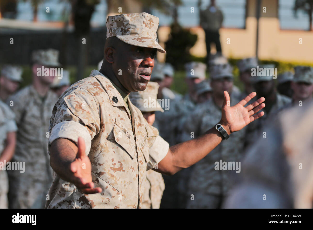 Sgt. Maj. of the Marine Corps Ronald L. Green speaks to Marines and ...