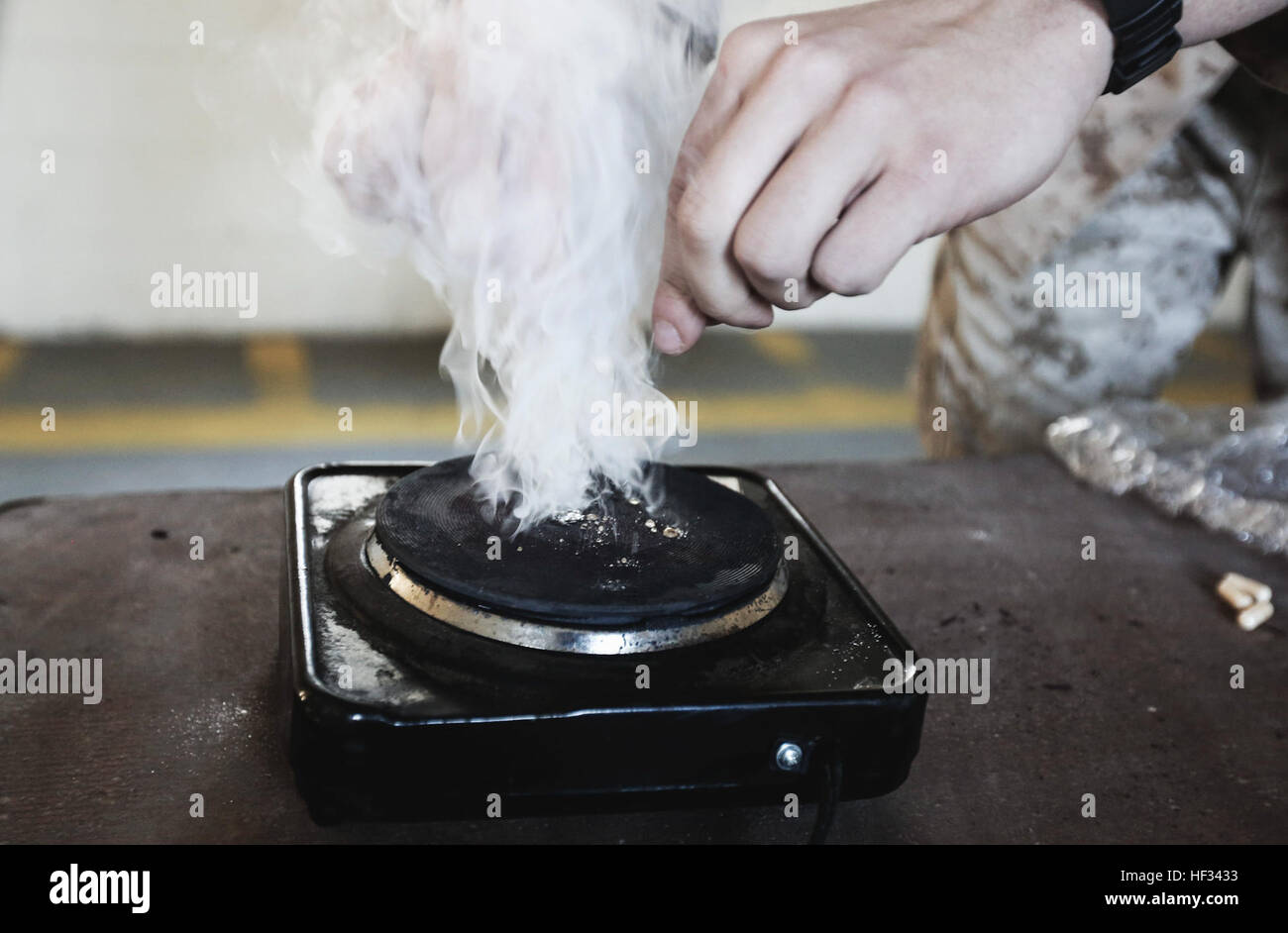 Tear gas capsules are broken and heated to simulate a chemical attack ...