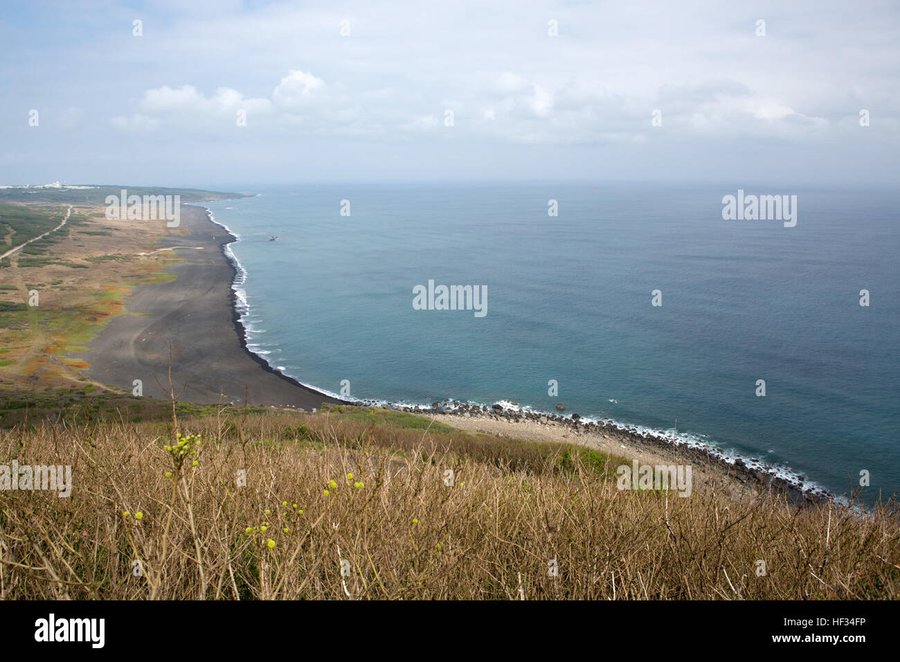 An overview of Iwo Jima "Landing" beach from top of Mount Suribachi ...