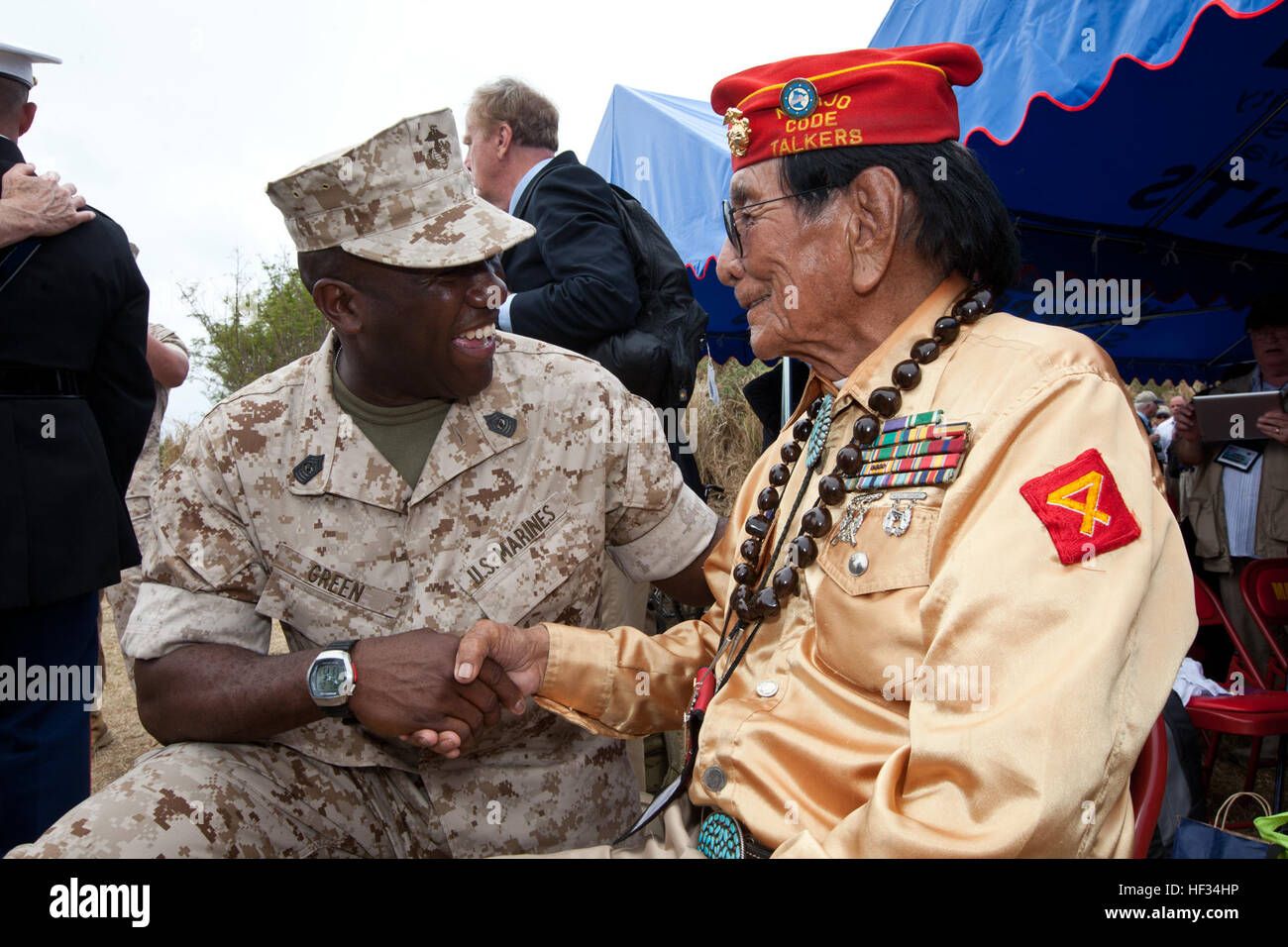 Sgt. Maj. of the Marine Corps Ronald L. Green, left, greets Samuel T ...