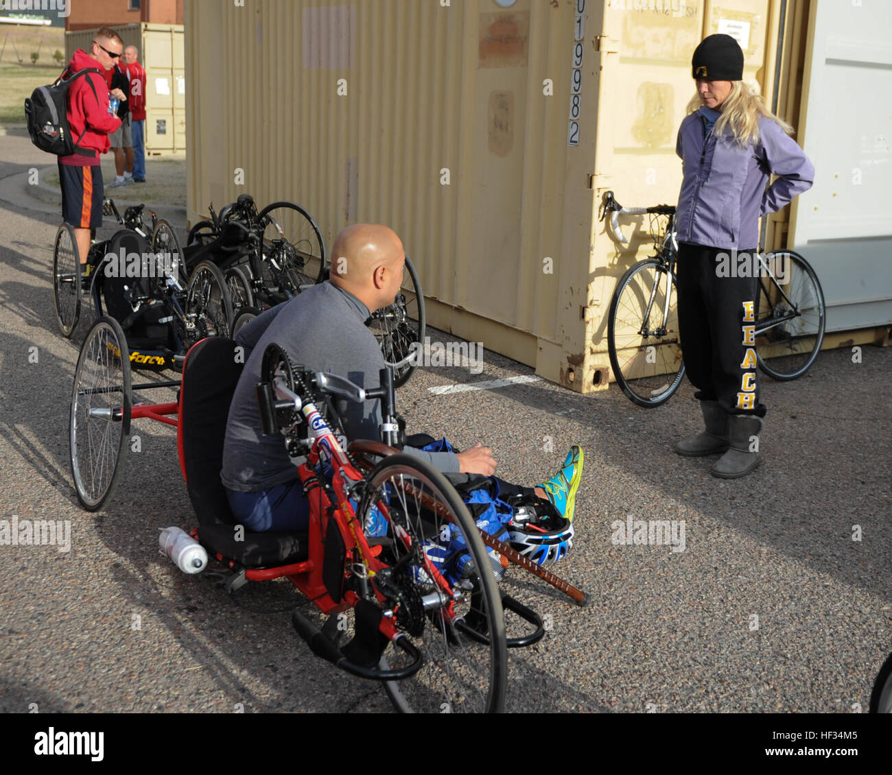 Members from the All-Marine cycling team prepare for a ride during the ...