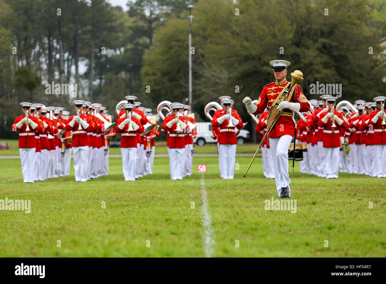 U.S. Marine Corps Battle Color Detachment performs aboard Marine Corps ...