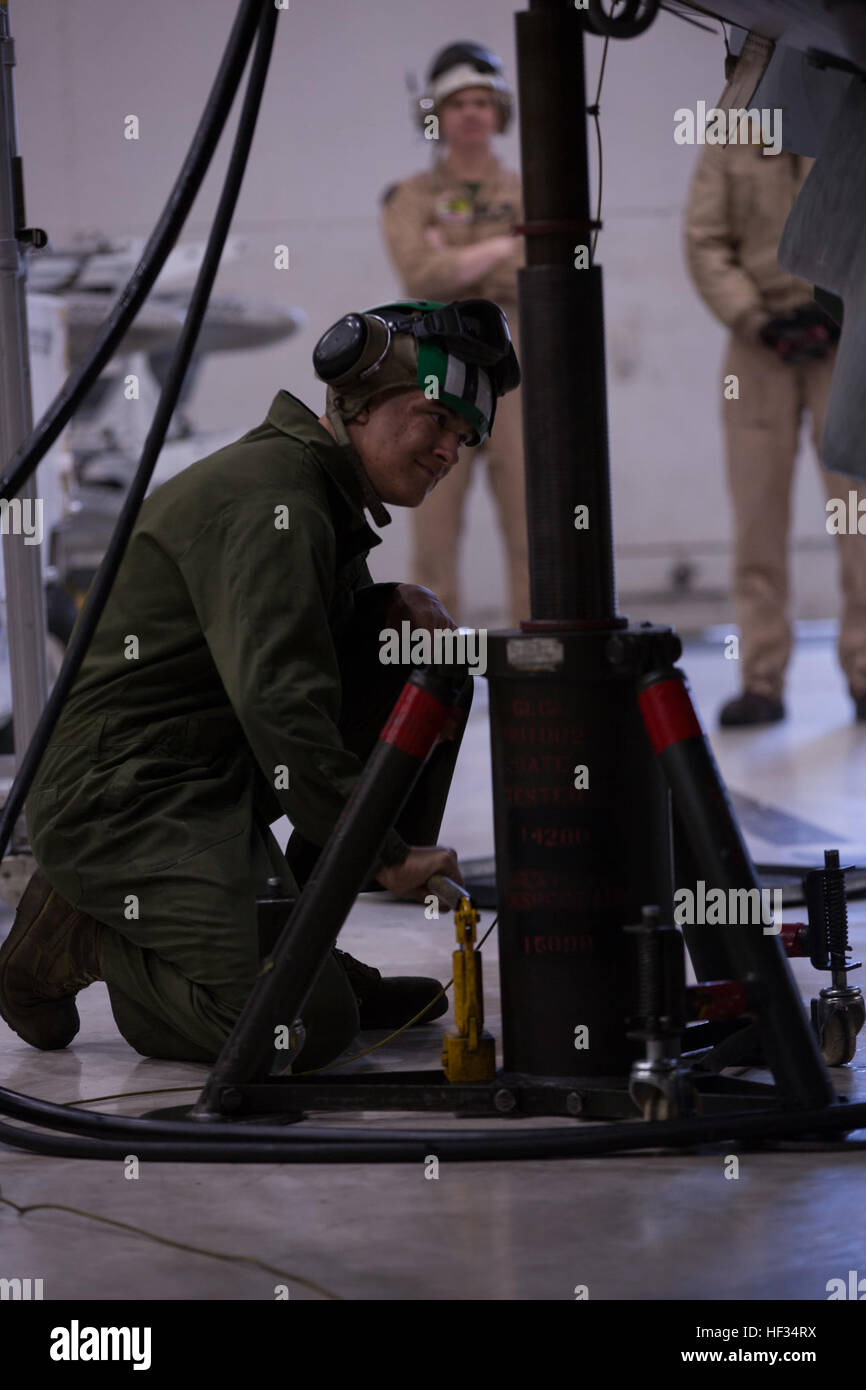 U.S. Marine Corps Lance Cpl. Cutiss L. Wilson, an airframes mechanic ...