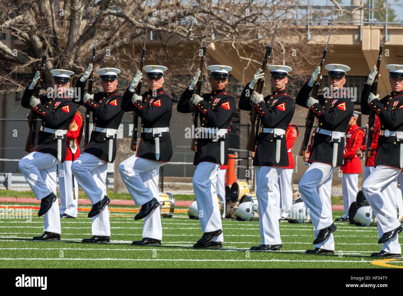 The U.S. Marine Corps Silent Drill Platoon performs during a Battle ...