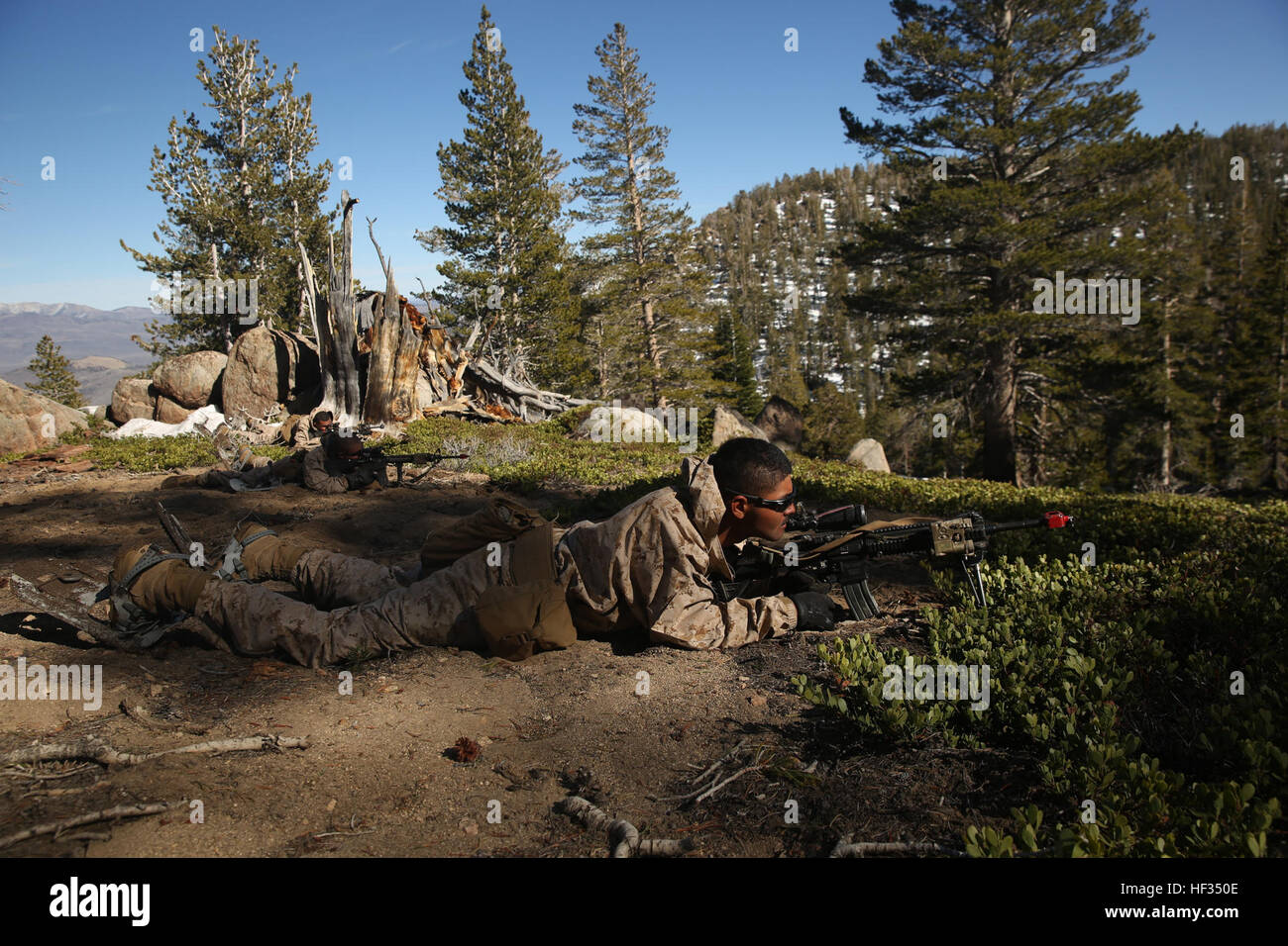 Marines with Company A, 1st Battalion, 3rd Marine Regiment, set up ...