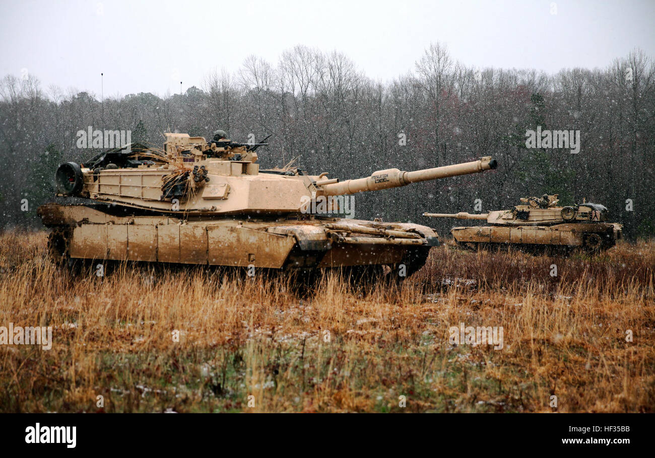 Two M1A1 Abrams tanks with 2nd Tank Battalion, 2nd Marine Division ...