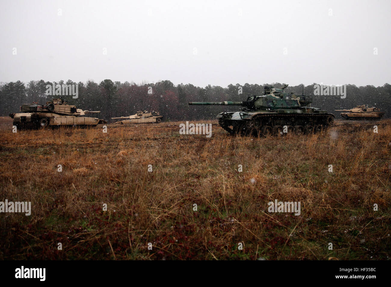 Three M1A1 Abrams tanks with 2nd Tank Battalion, 2nd Marine Division ...