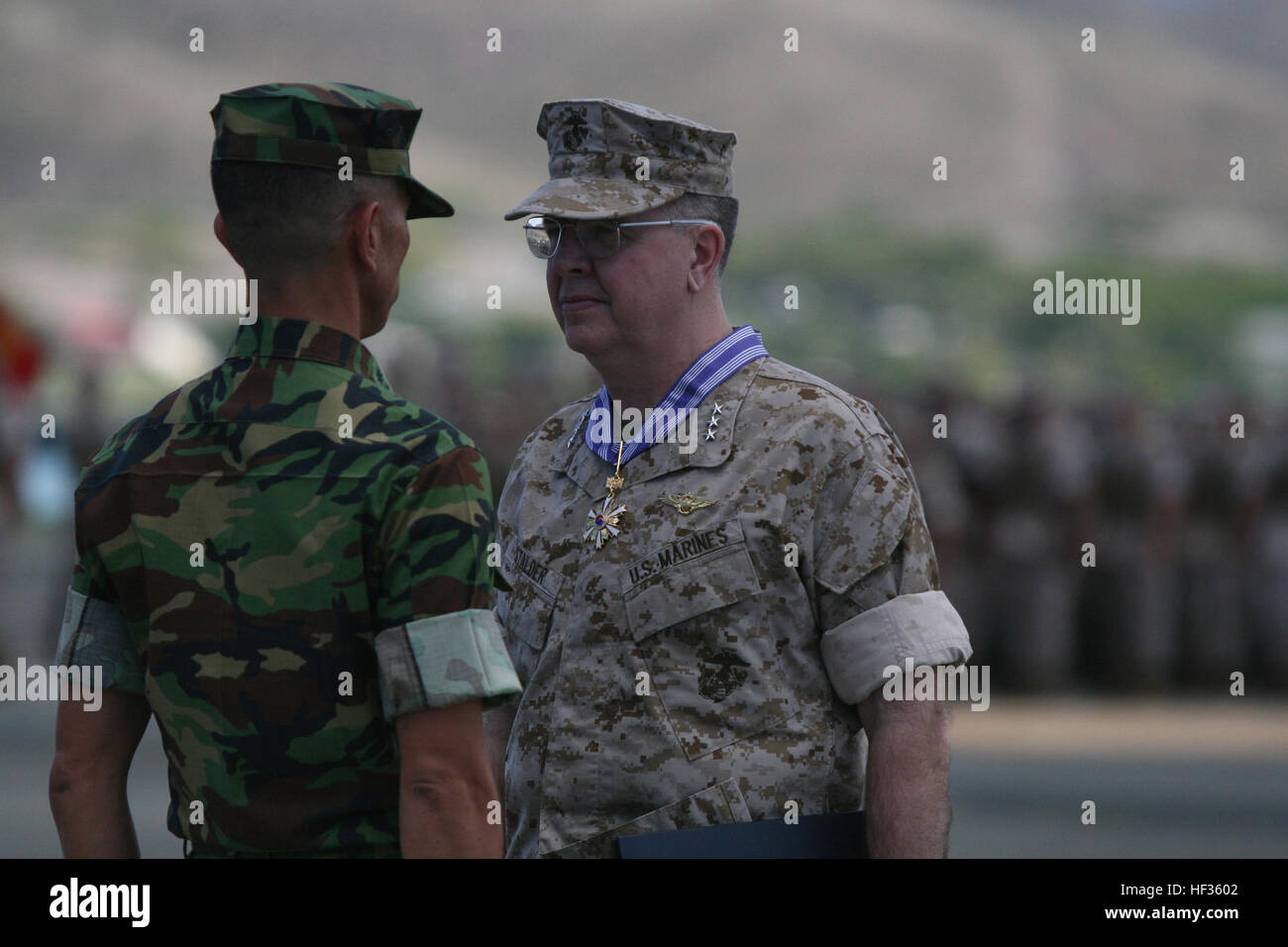 Republic of Korea Marine Corps Lt. Col. Lee (left) and Marine Corps Lt ...