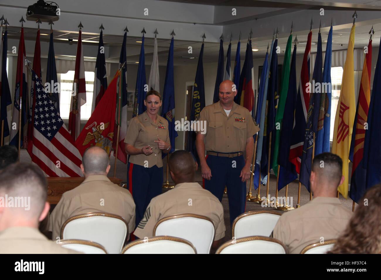 U S Marine Corps Chief Warrant Officer 3 Christine M Reliford Left