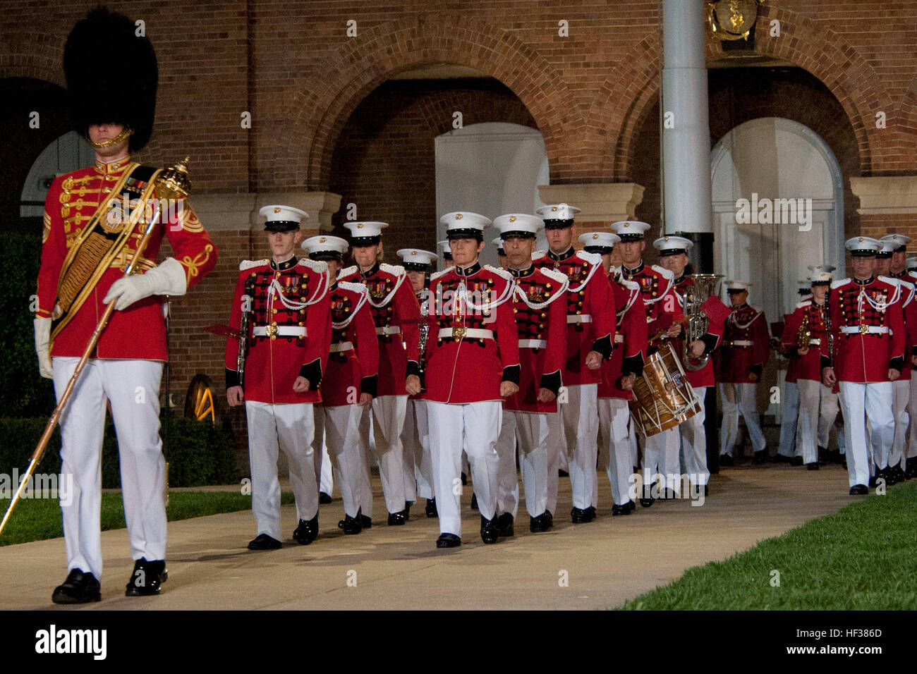 The U.S. Marine Corps Band performs during a Friday evening parade at ...