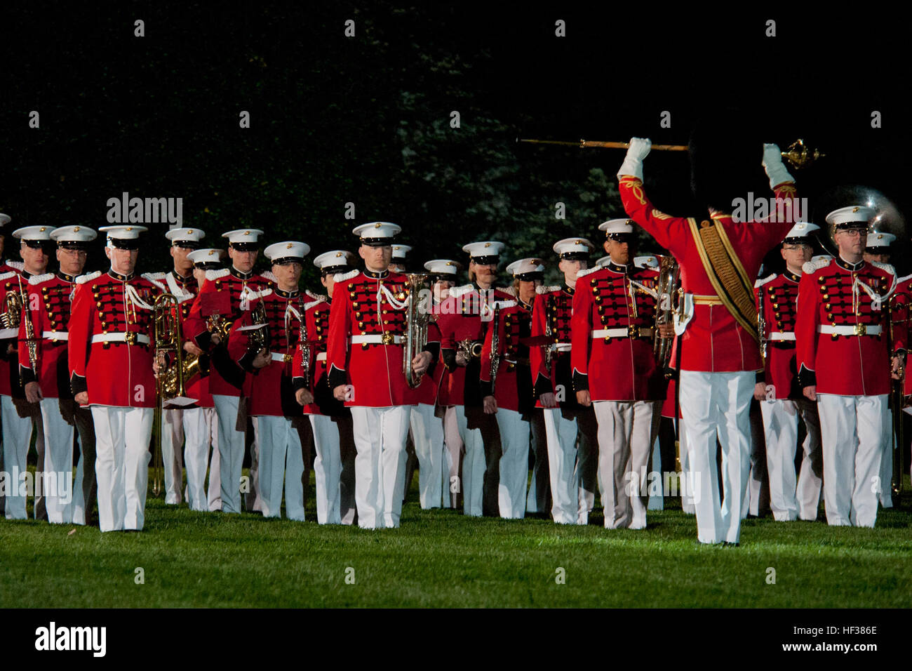 The U.S. Marine Corps Band performs during a Friday evening parade at ...