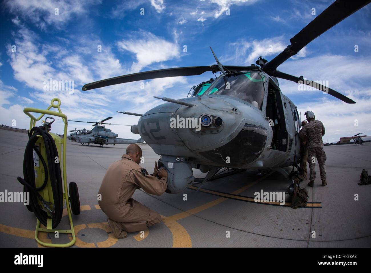 U.S. Marines prepare a UH-1Y Venom to conduct Final Exercise 3 during ...