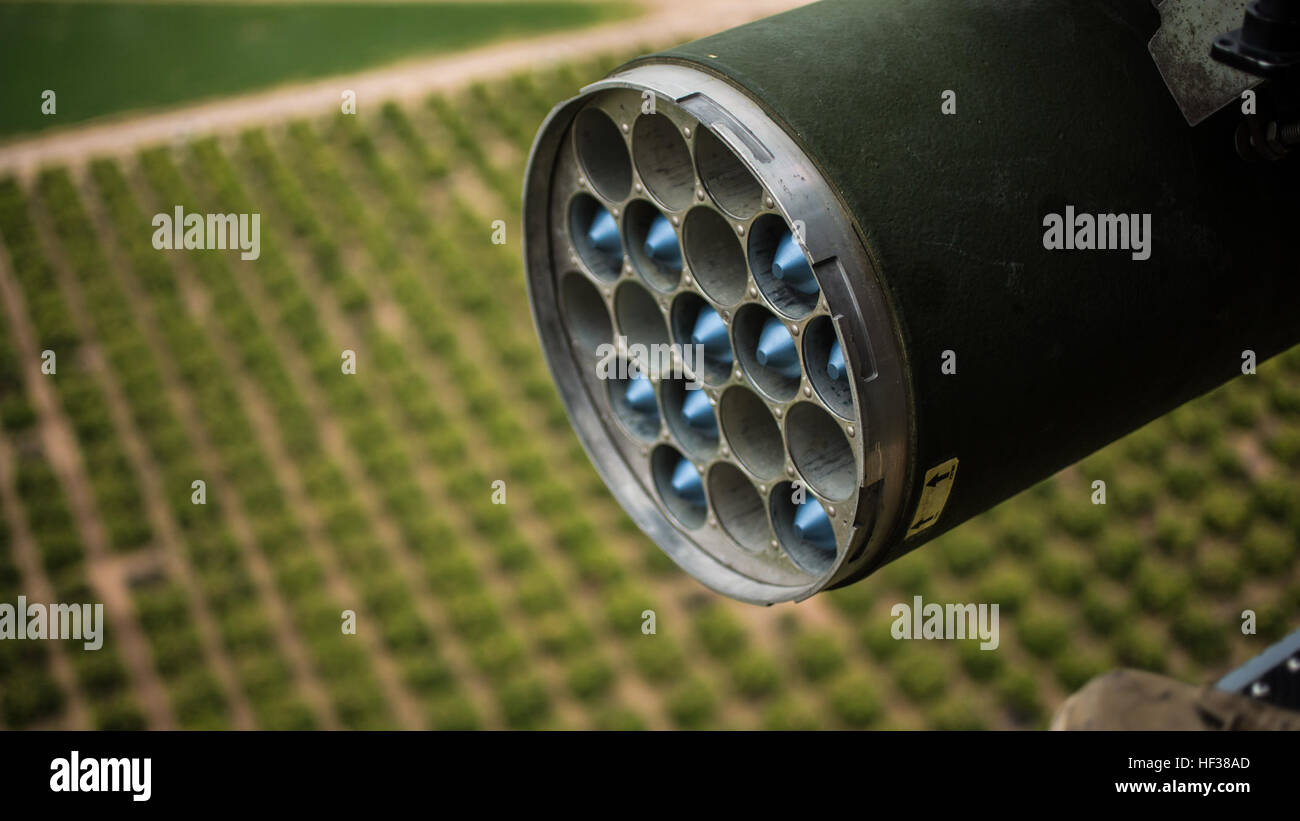 2.75 inch inert rockets are mounted to a U.S. Marine Corps UH-1Y Venom ...