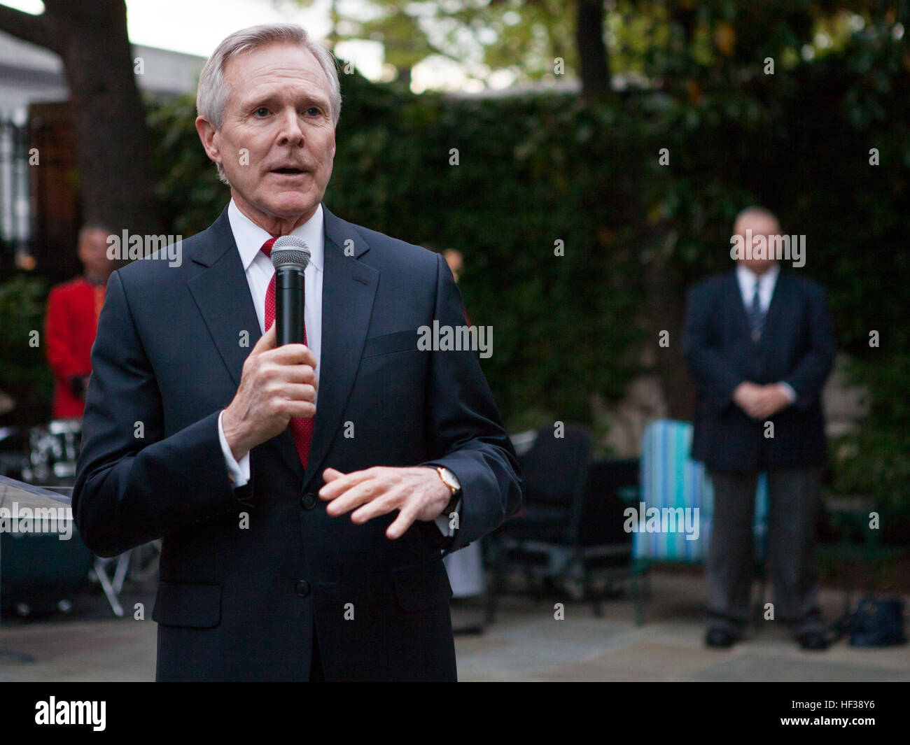 U.S. Secretary of the Navy Ray E. Mabus speaks during the reception ...