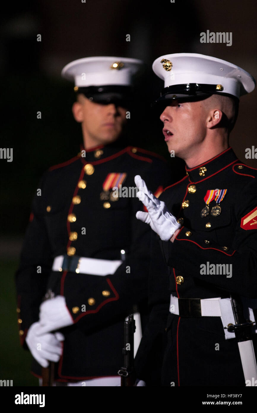 U.S. Marines with Marine Barracks Washington (MBW) speak to the crowd ...