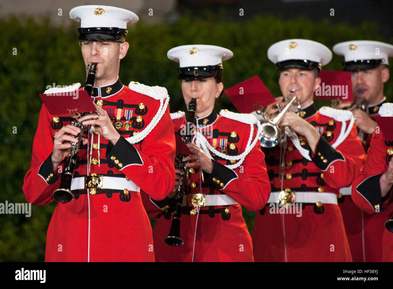 The U.S. Marine Corps Band performs during an evening parade at Marine ...