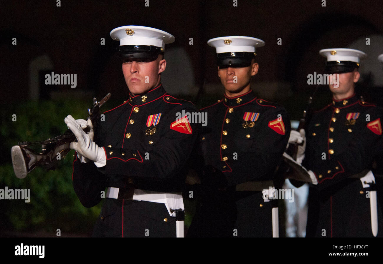 The U.S. Marine Corps Silent Drill Platoon performs during an evening ...