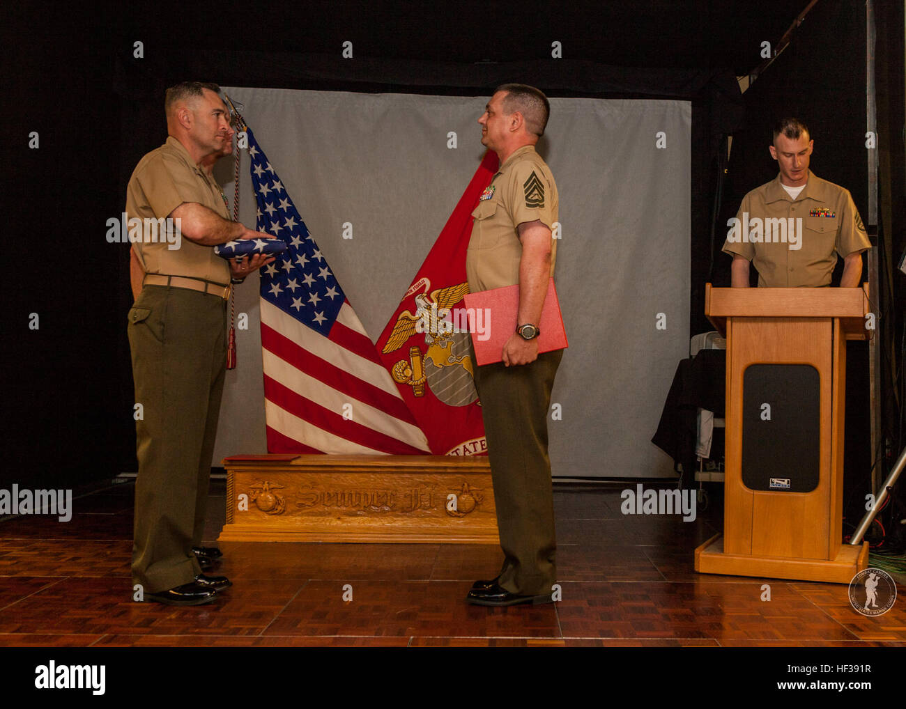 U.S. Marine Corps Lt. Col. Anthony J. Bango, left, commanding officer ...