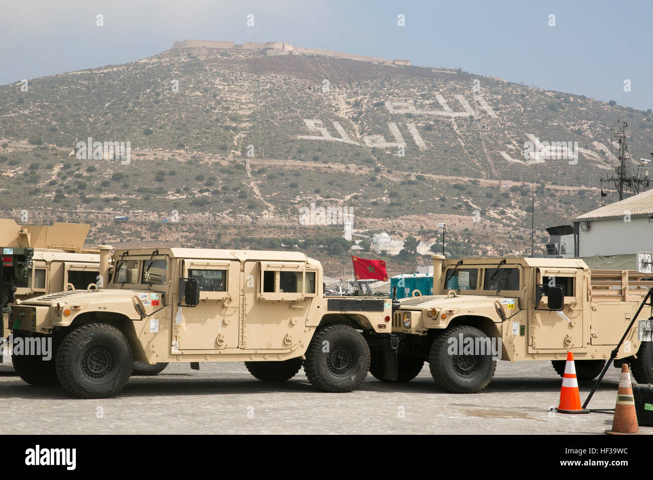 U.S. Marine Corps vehicles are lined up for inspection May 9, 2015, at ...
