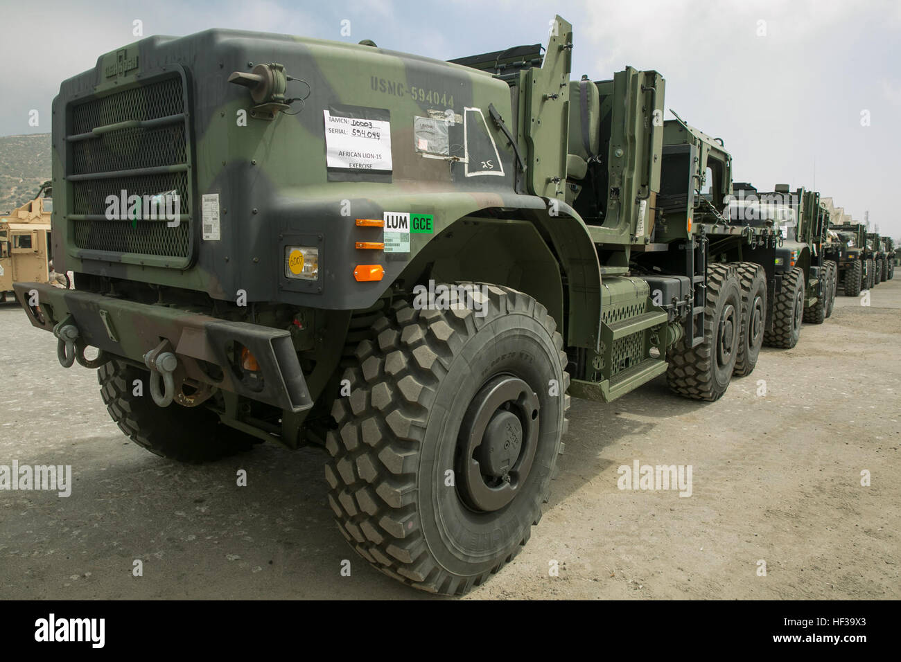 U.S. Marine Corps vehicles are lined up for inspection May 9, 2015, at ...