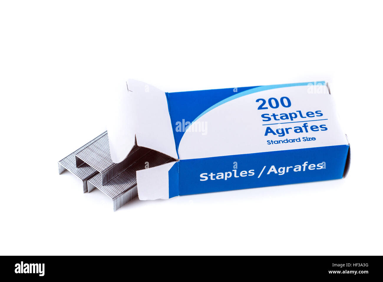 Generic office staples and staple box isolated on white background ...