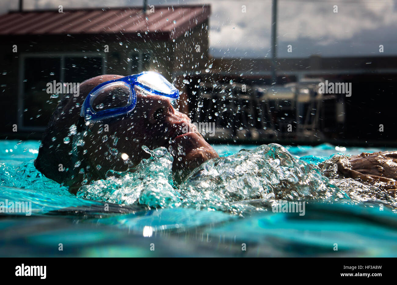 A Marine swims laps to prepare for the 2015 Recon Challenge aboard Camp ...