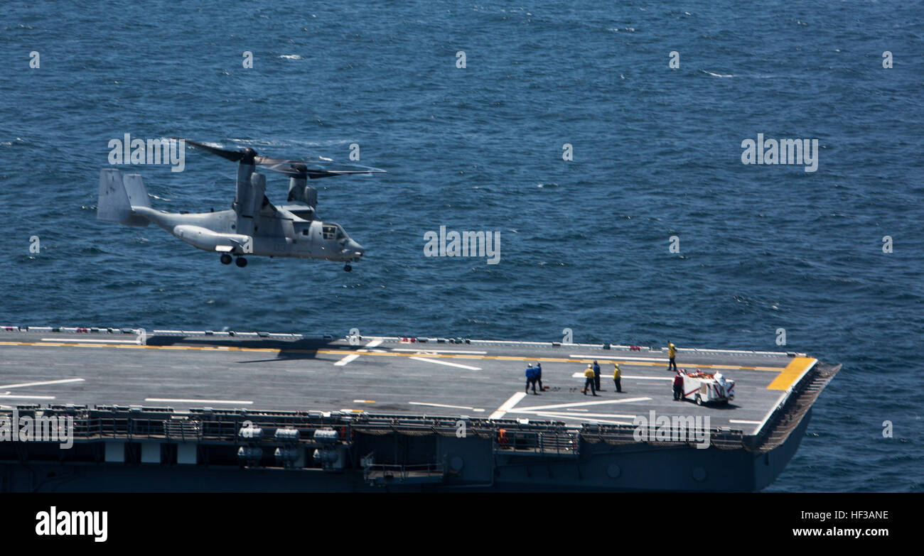 An MV-22 Osprey carries observers to and from the USS Wasp (LHD-1 ...