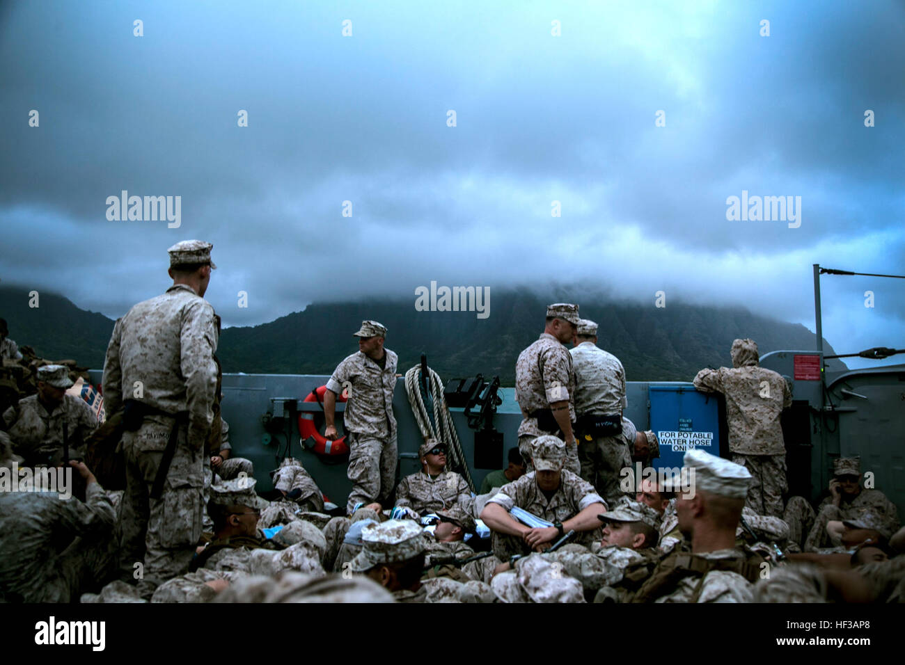 U.S. Marines the 15th Marine Expeditionary Unit depart Oahu aboard a ...