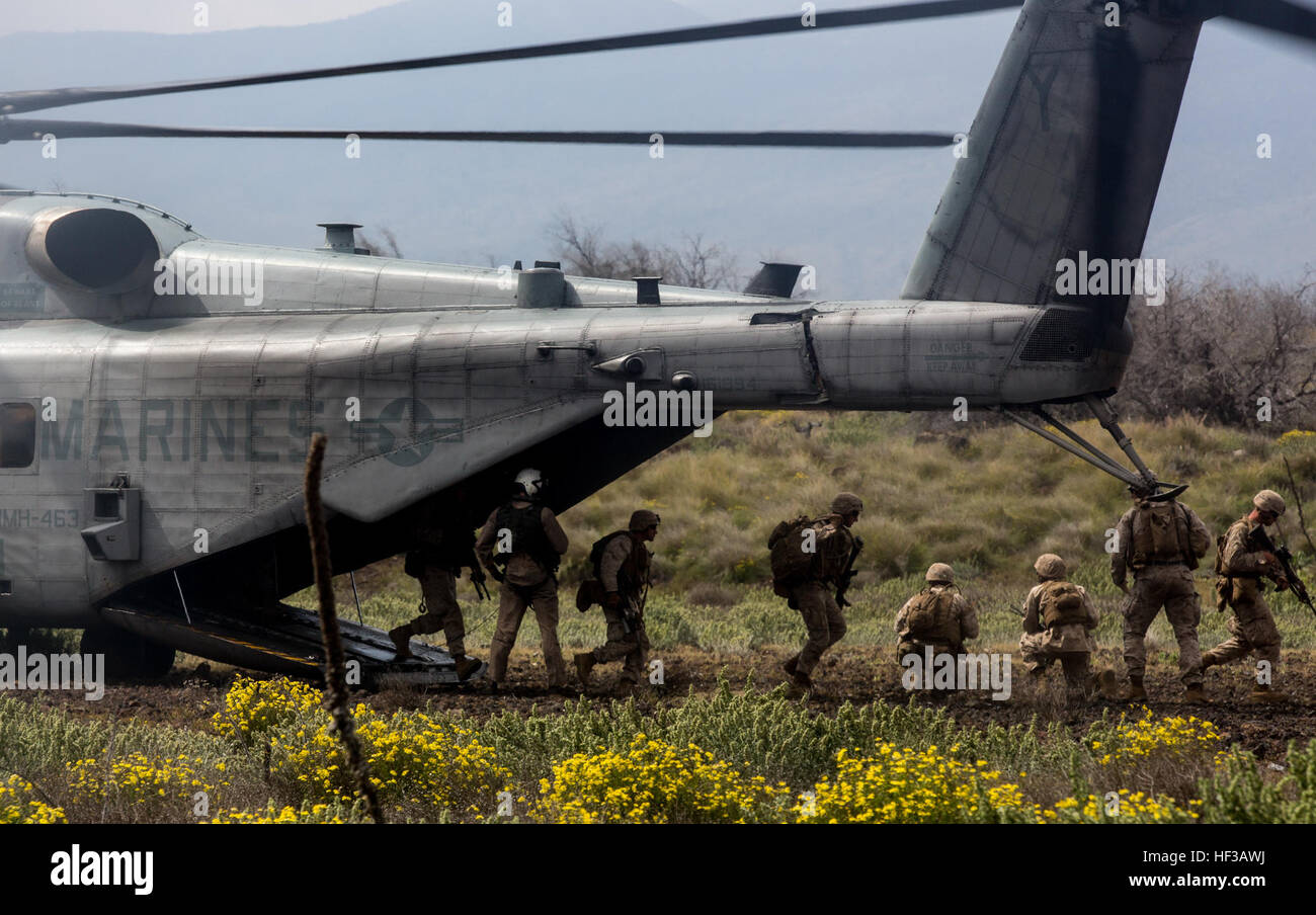 U.S. Marines attached to Alpha Company, 1st Battalion 3rd Marines exit ...