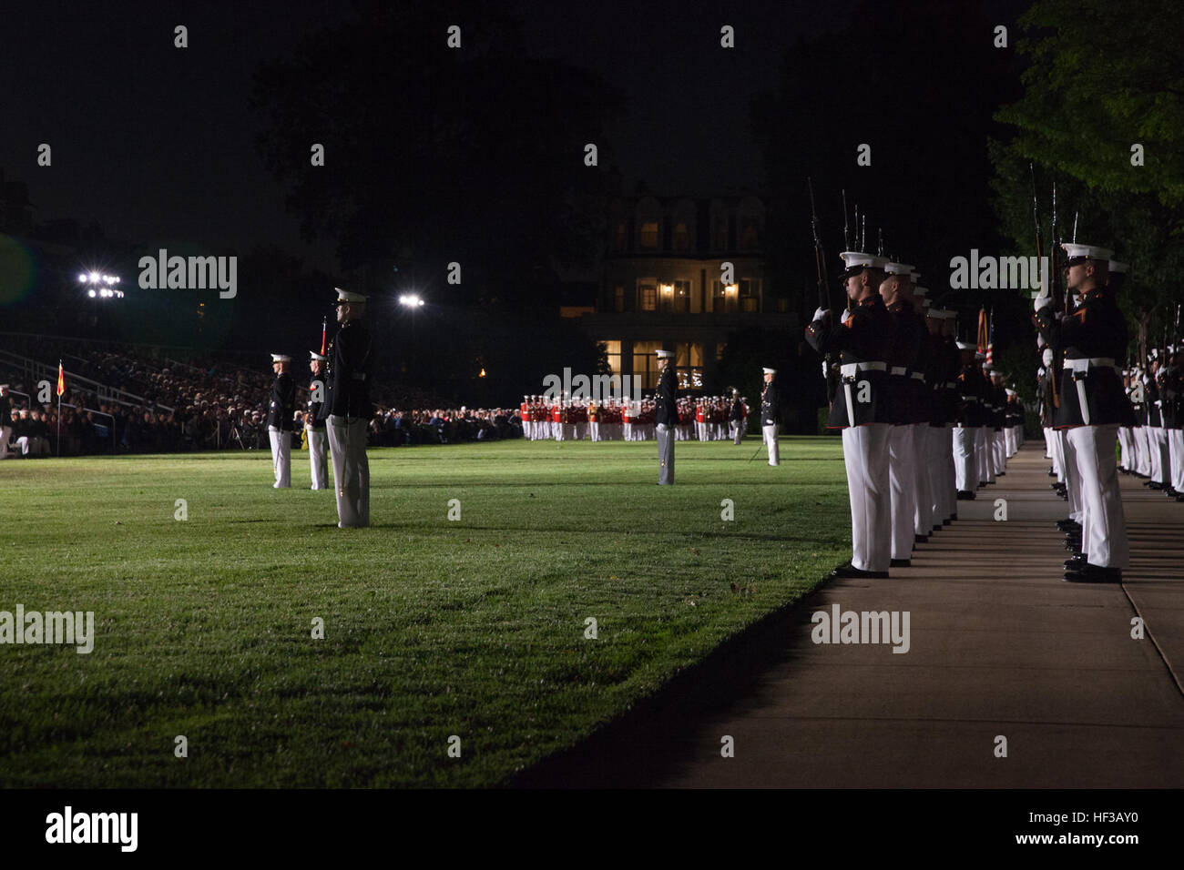 U.S. Marines with Marine Barracks Washington stand at port arms during ...