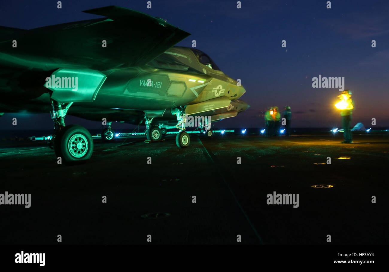 USS Wasp (LHD-1), At Sea - An F-35B Lightning II prepares to taxi on ...