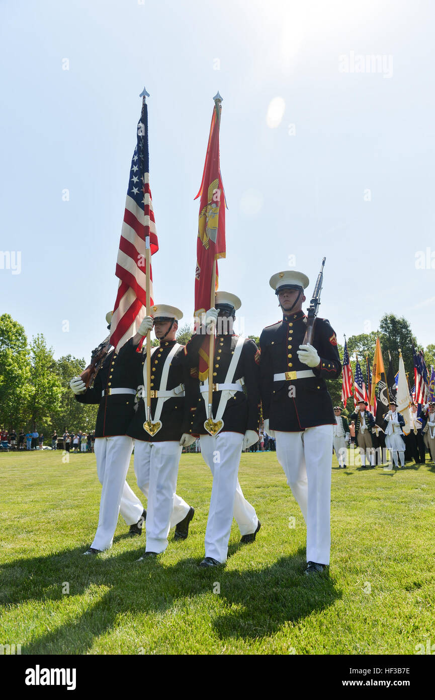 The Marine Corps Base Quantico Color Guard marches on the Colors during ...