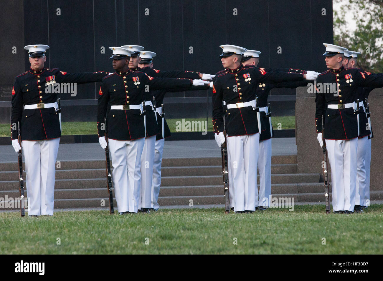 U.S. Marines with Marine Barracks Washington perform during the sunset ...