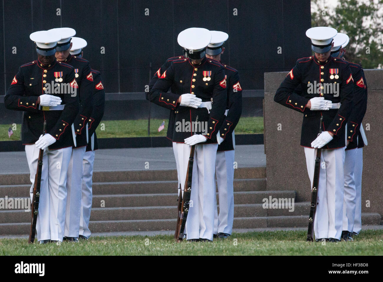 U.S. Marines with Marine Barracks Washington perform during the sunset ...