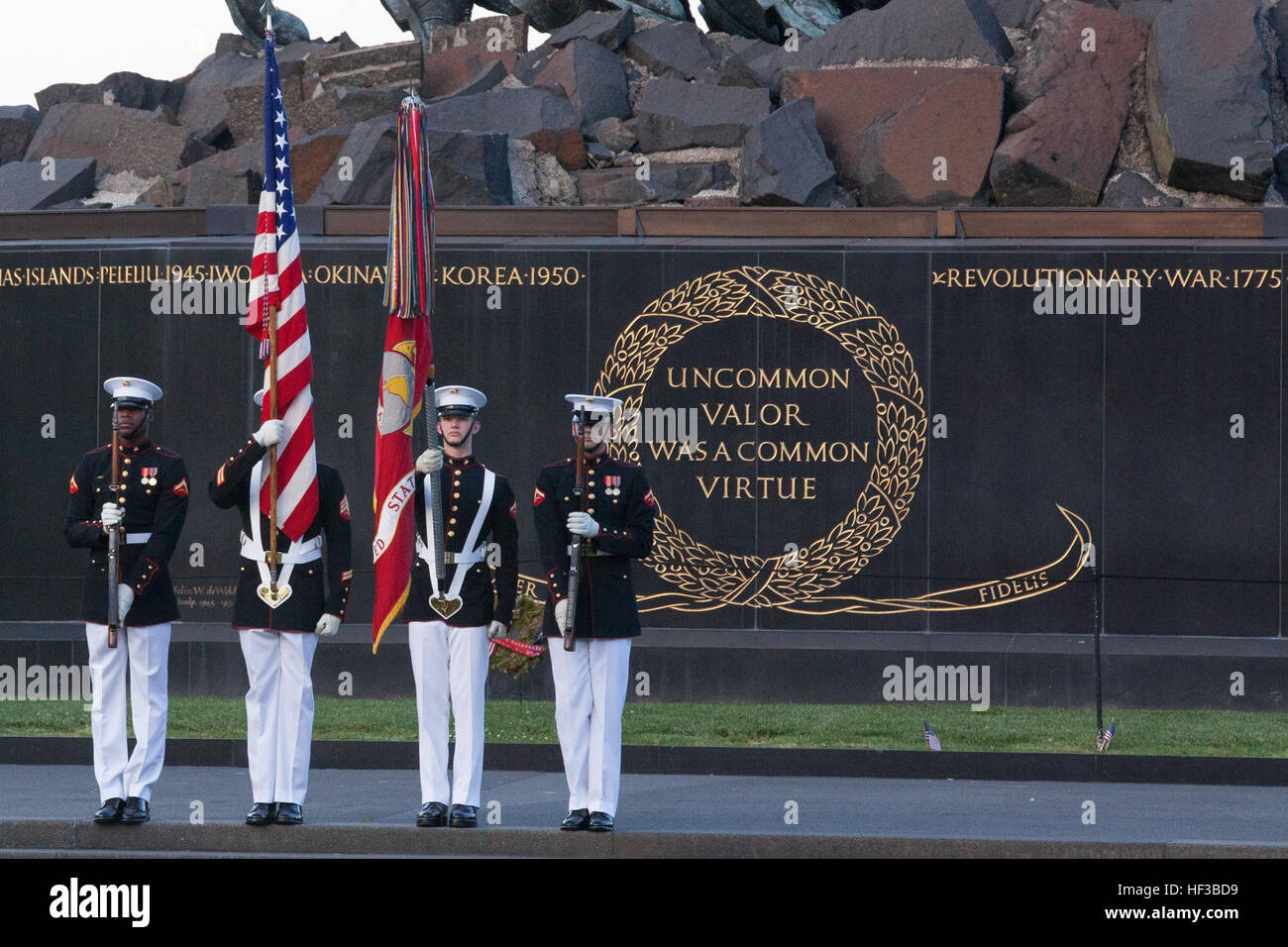 U.S. Marines with Marine Barracks Washington present colors during the ...