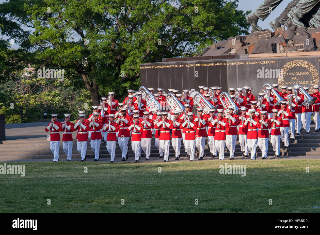 U.S. Marines with the U.S. Marine Corps Drum and Bugle Corps perform ...