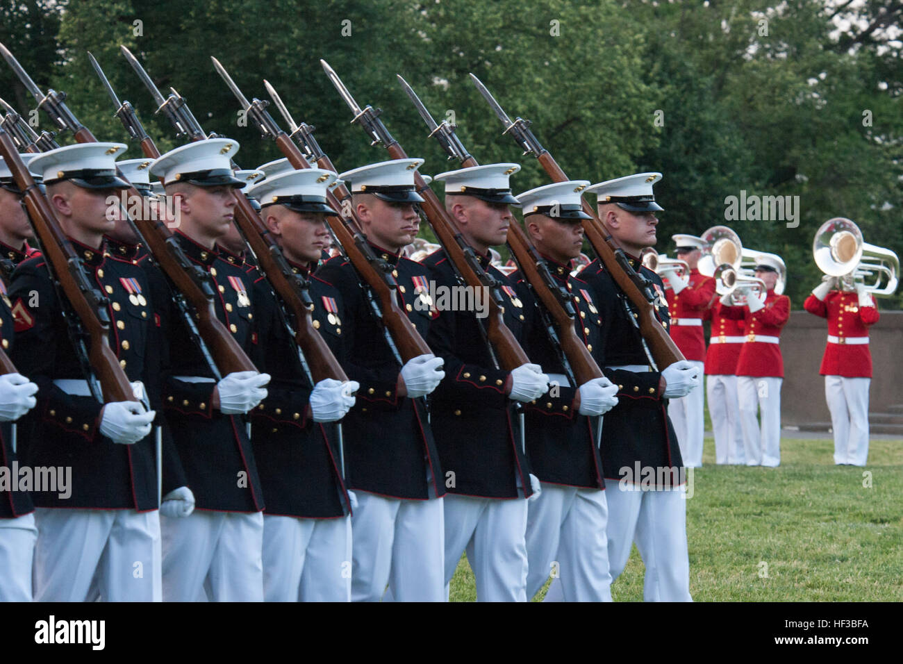 The U.S. Marines from Marine Barracks Washington (MBW) perform during ...