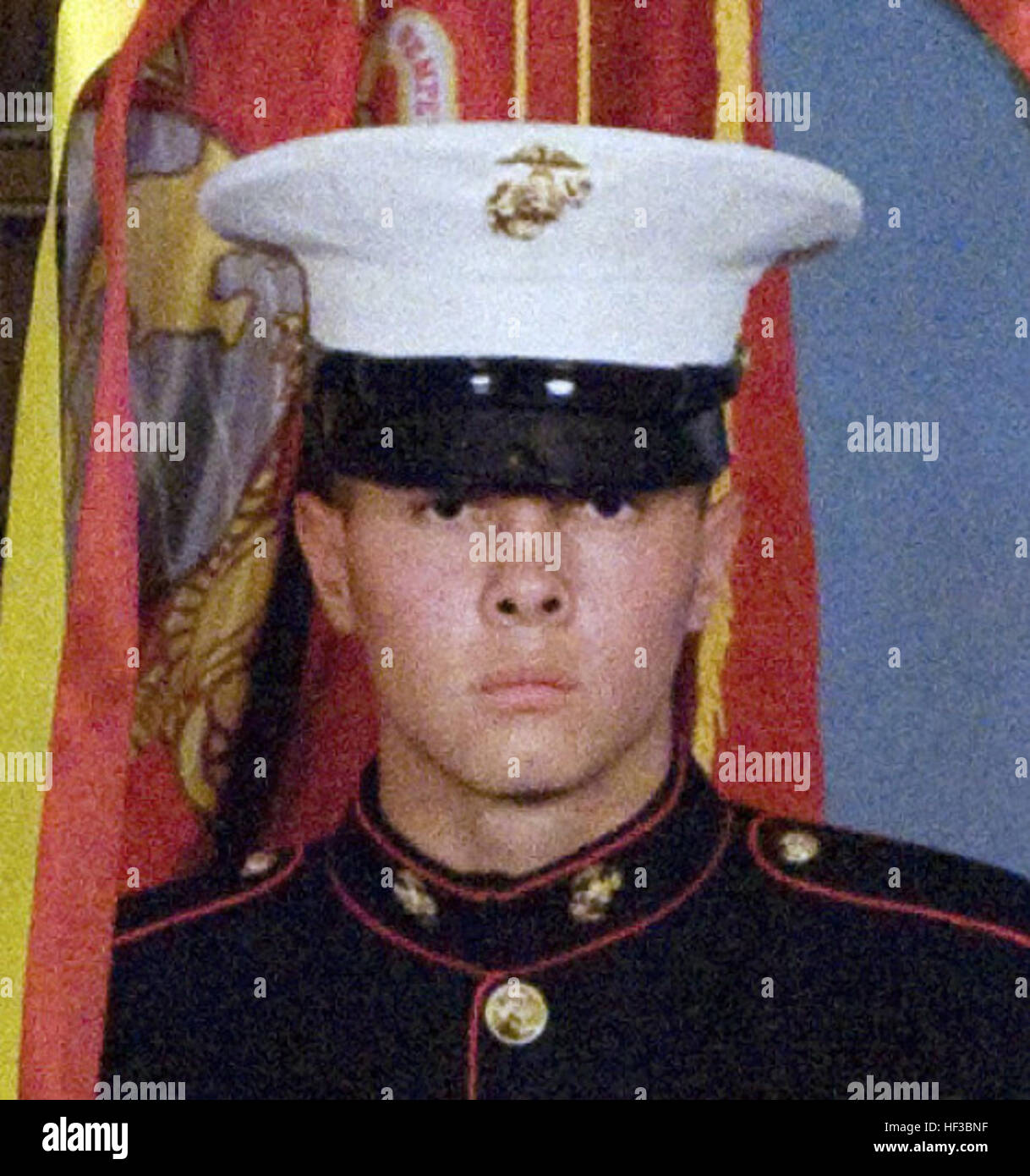 The photo of U.S. Marine Lance Cpl. Donald J. Hogan, 20, on display at the memorial service ...