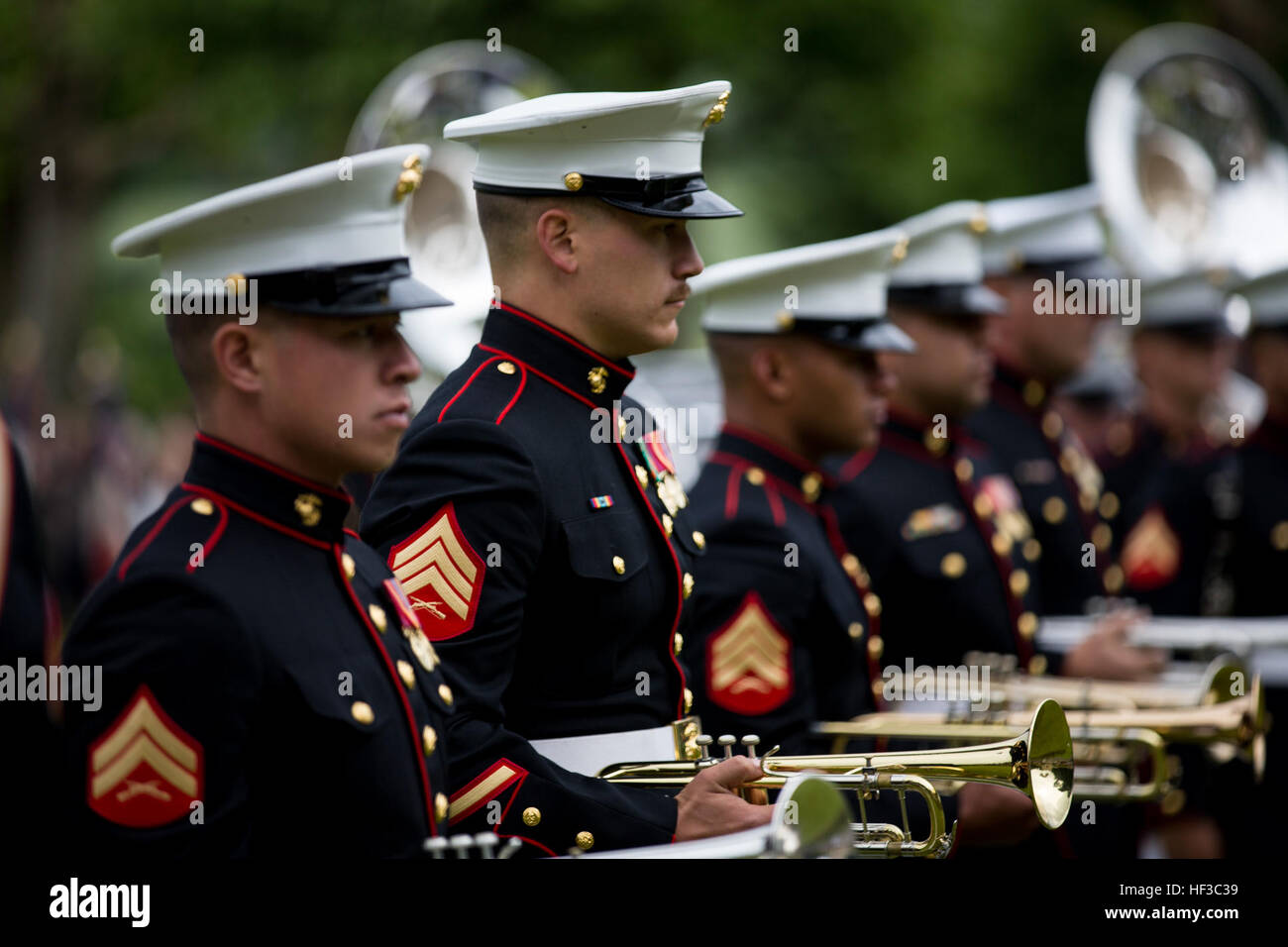 U.S. Marines with the 1st Marine Division Band participate in an ...