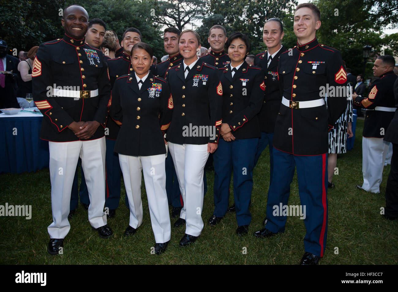 U.S. Marines pose for a photo prior to an evening parade at Marine ...