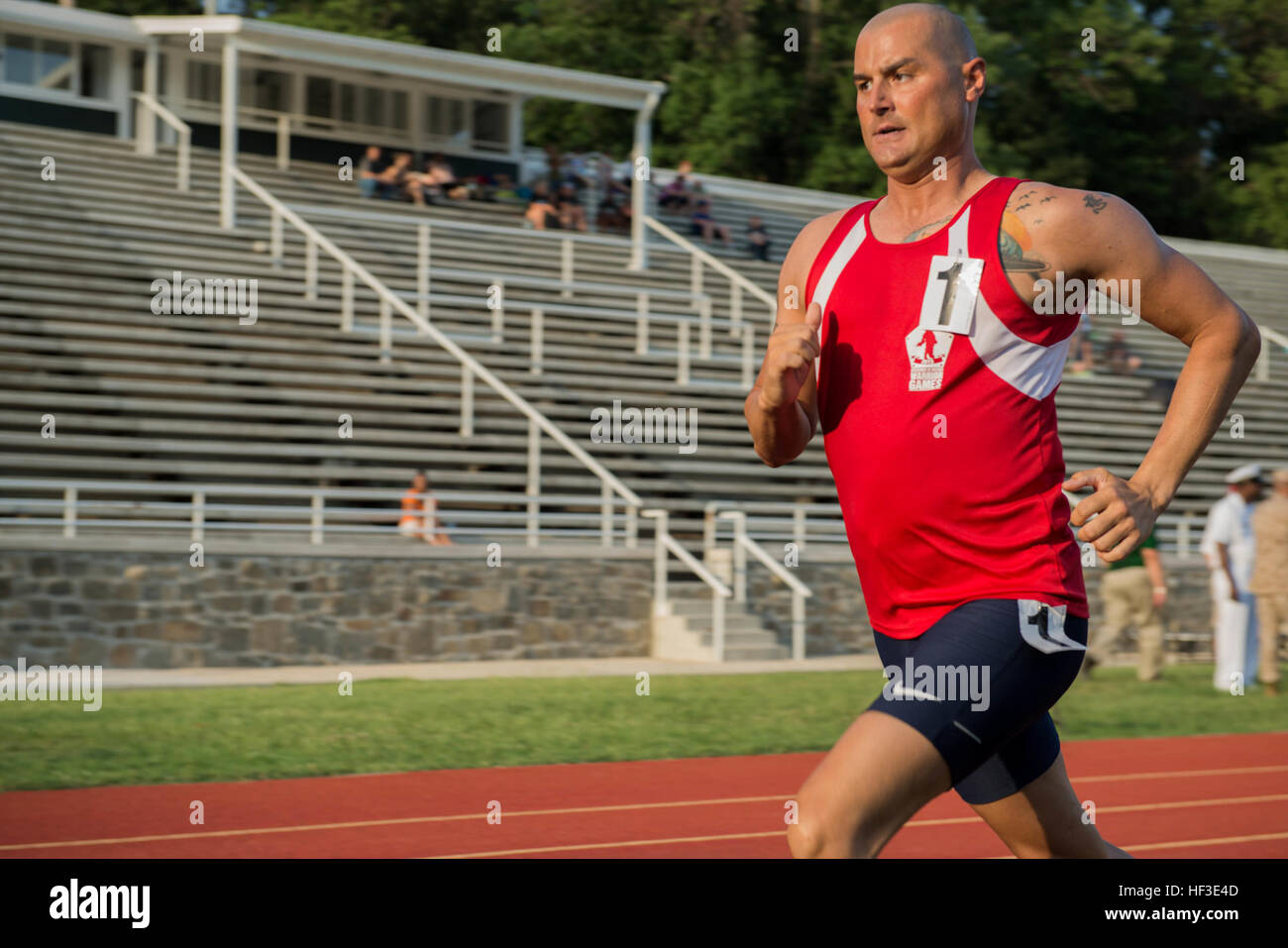 U.S. Marine Corps GySgt. Matthew Hammond races towards the finish line ...