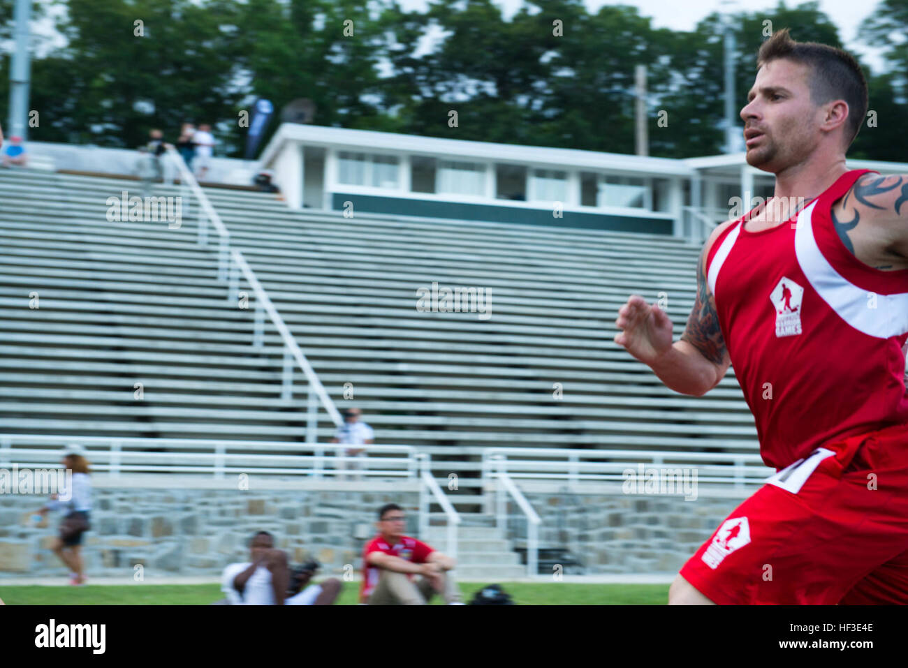 U.S. Marine Corps veteran Justin Wess sprints towards the finish line ...