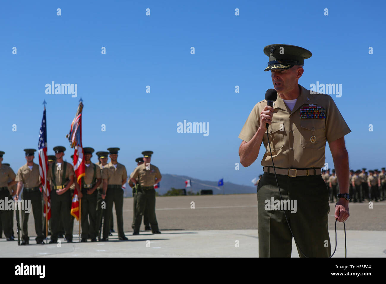 Colonel Jason Q. Bohm speaks after relinquishing his role as the ...