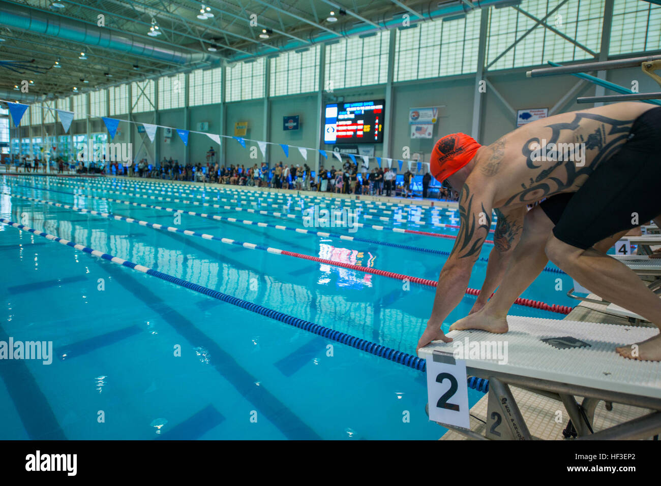 U.S. Marine Corps veteran Justin Wess competes during the swimming ...