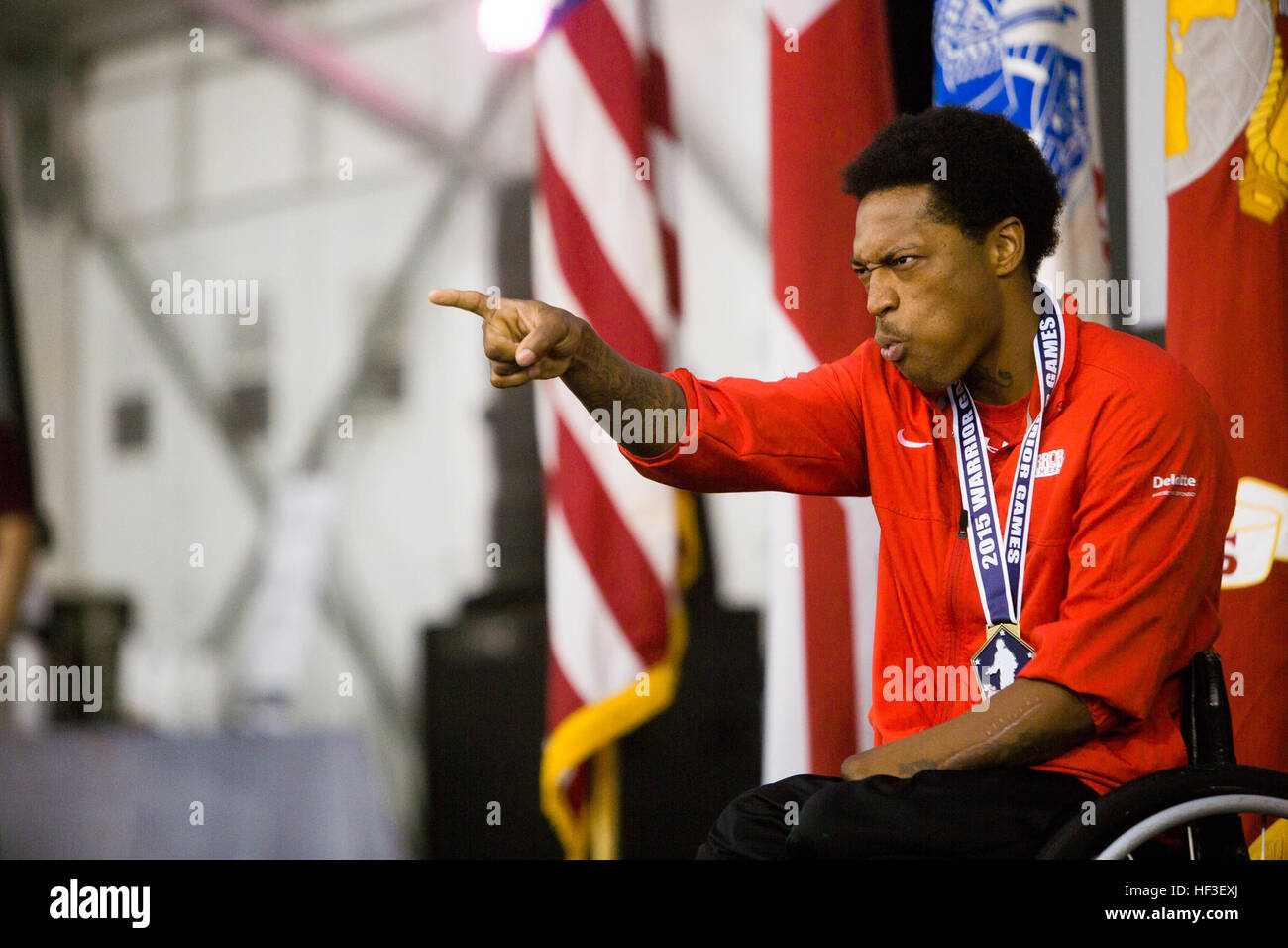 U.S. Marine Corps veteran Anthony McDaniel receives a swimming gold ...