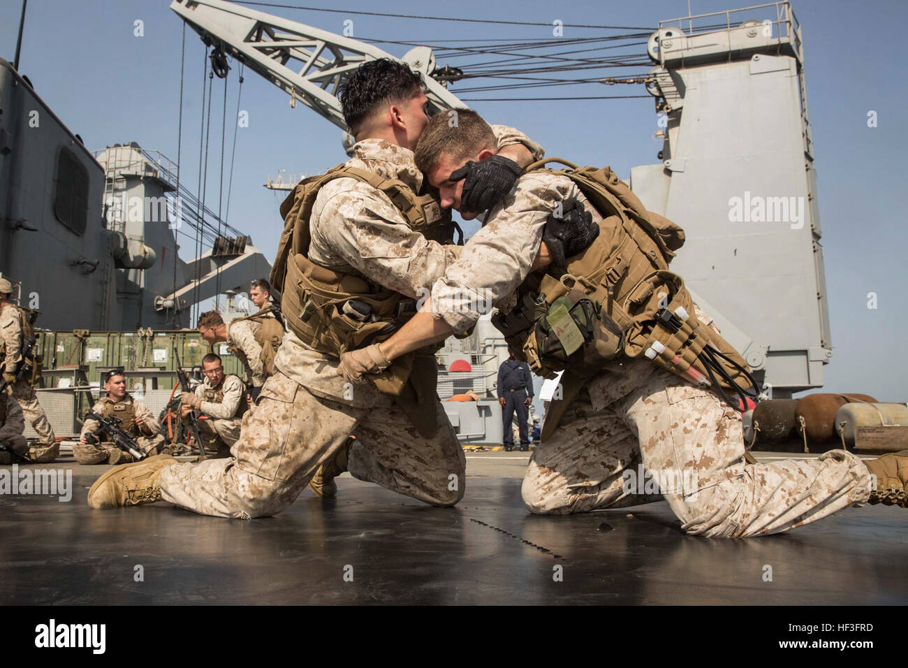 ARABIAN GULF (July 6, 2015) U.S. Marine Lance Cpl. Paul Kainz, left ...