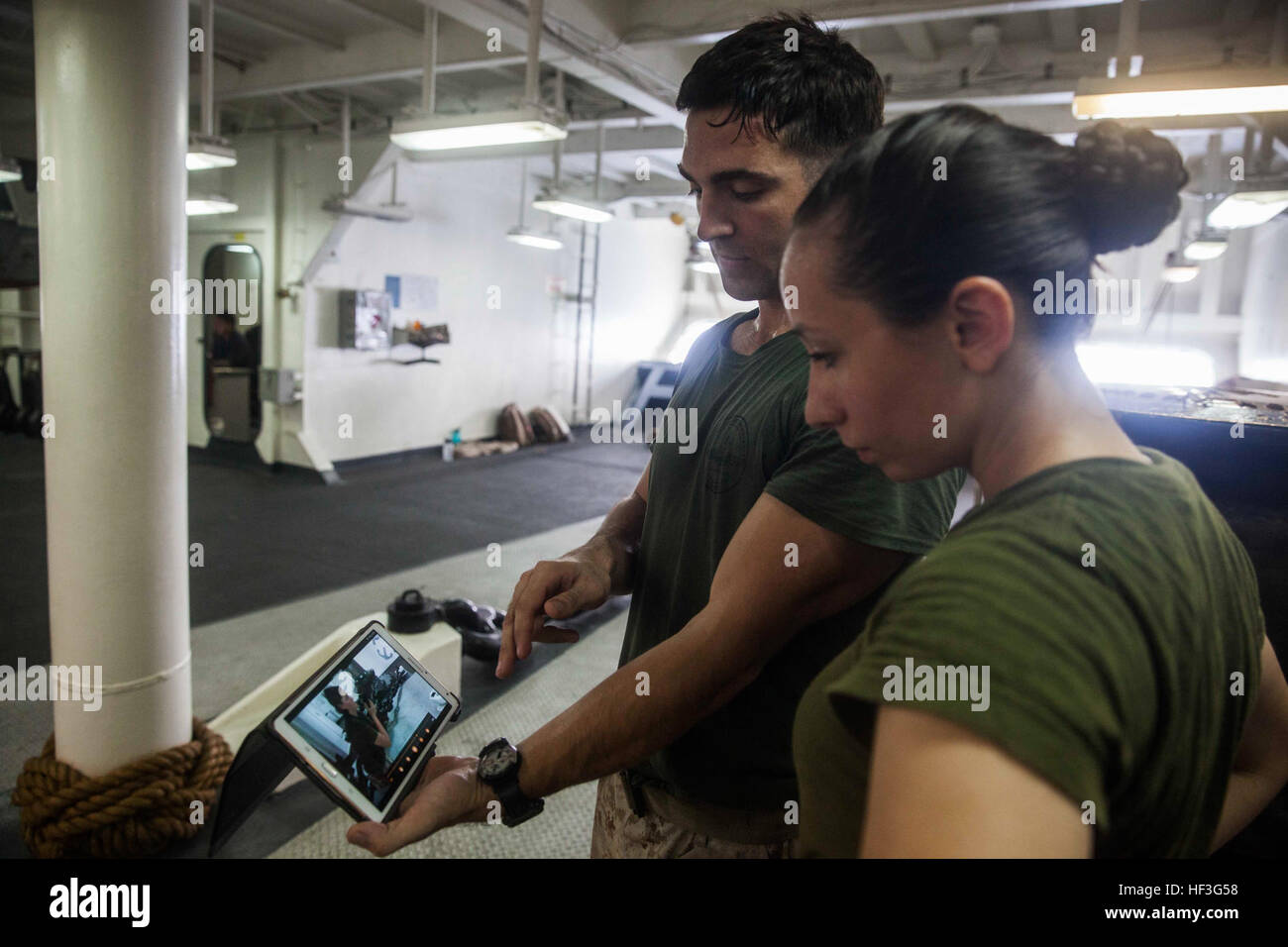 GULF OF ADEN (July 9, 2015) U.S. Marine Sgt. Sean Bernstein, left ...