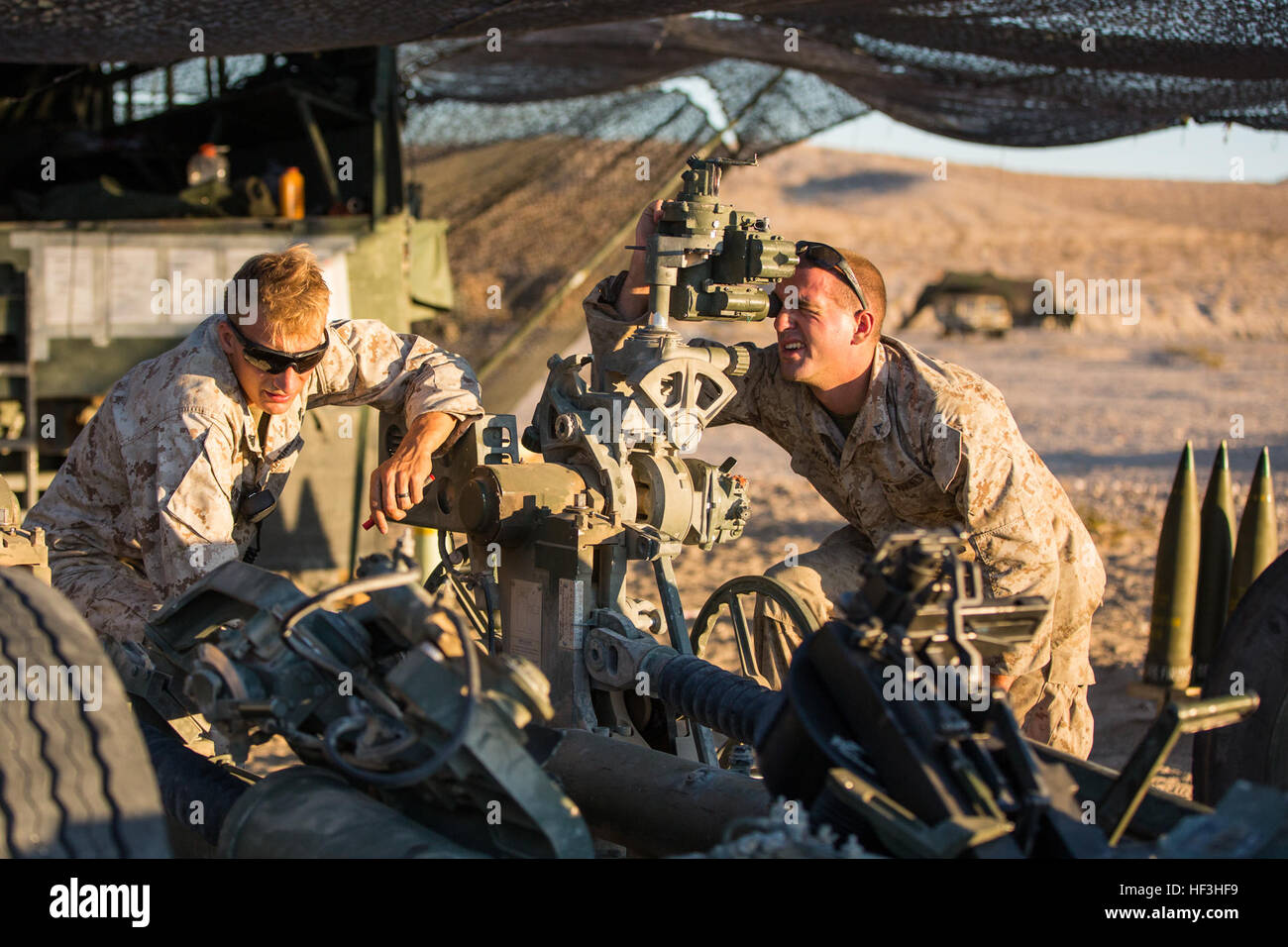 U.S. Marine Corps Cpl. Tyler Sansonetti, gun chief, and Lance Cpl ...