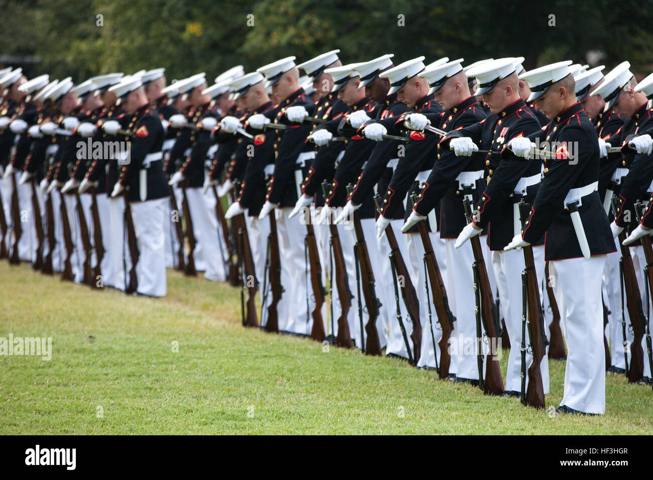 U.S. Marines with Marine Barracks Washington perform during a sunset ...