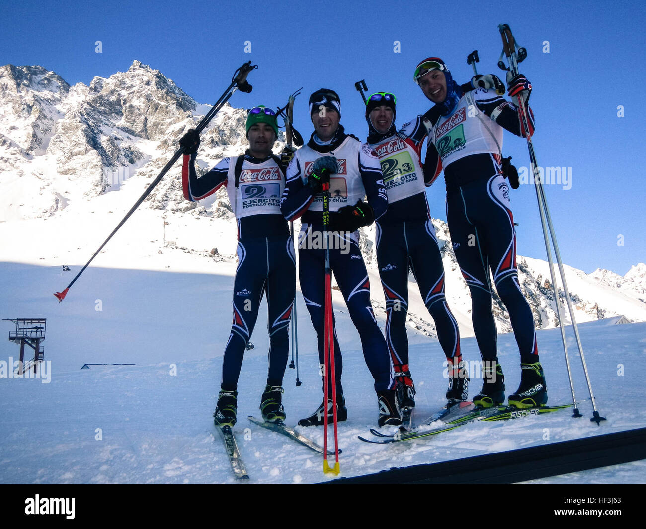 Members of the United States National Guard Biathlon Team gather after ...